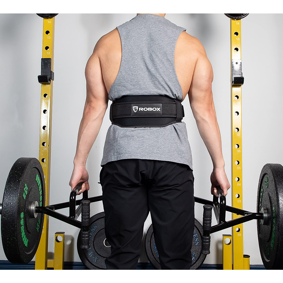 ROBOX Weight Lifting Belt, Gym, Back Support, Bodybuilding, Fitness, Training, Lumbar Support, Neoprene Workout Belt for Men and Women (Medium, Full Black)