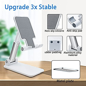 Adjustable Cell Phone Stand, Foldable Phone Holder Tablet Stand for Desk, Angle Height Adjustable Cell Phone Stand Compatible with Phone 11 Pro Xs Xs Max Xr, iPad Mini,Tablets (White)