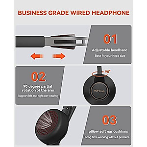 NUROUM Single Ear Computer Headset with Microphone,Wired AI Noice Cancelling Headset with USB in-line Control,USB/Type-C/3.5mm Jack for Calling/Gaming/Conference/Music