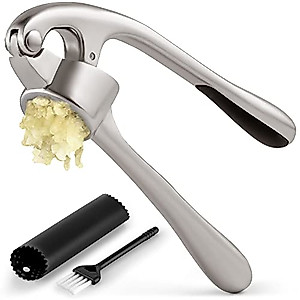 Zulay Kitchen Garlic Press With Soft, Easy To Squeeze Ergonomic Handle - Garlic Mincer Tool With Sturdy Design Extracts More Garlic Paste - Easy To Clean Garlic Crusher And Ginger Press (Silver)