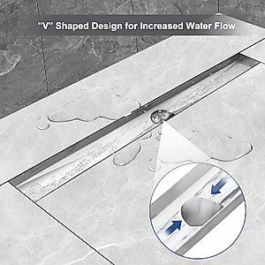 24 Inch Linear Drain Compatible with Schluter Systems Kerdi-Line with Hair Catcher 304 Stainless Steel Channel Body Shower Drain