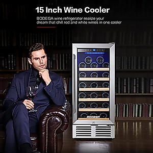 BODEGA Wine Cooler, 15 Inch Mini Fridge Wine Cooler Refrigerator, with Temperature Memory and Digital Temperature Control,Built-in or Freestanding (Double-Layer Glass Door)