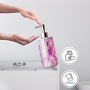 HILHORA Hand Made Bathroom Accessories Set 4Pcs Mosaic Glass Decorative Bathroom Set Includes Soap Lotion Dispenser, Tumbler, Toothbrush Holder, Soap Dish (Pink)