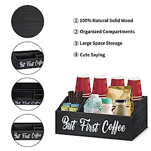Wooden Coffee Station Organizer, Coffee Bar Accessories Organizer for Counter, Coffee Bar Bin Box, Coffee Pods Holder Storage Basket, Farmhouse Kitchen Coffee Bar Decor, Coffee Lovers Gift…