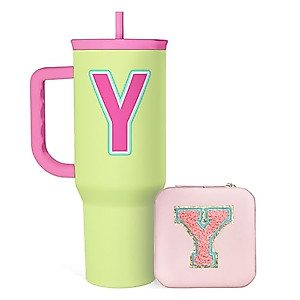 SANDJEST Stainless Steel Slider Tumbler With Handle 40oz & Jewelry Case with Initial Y