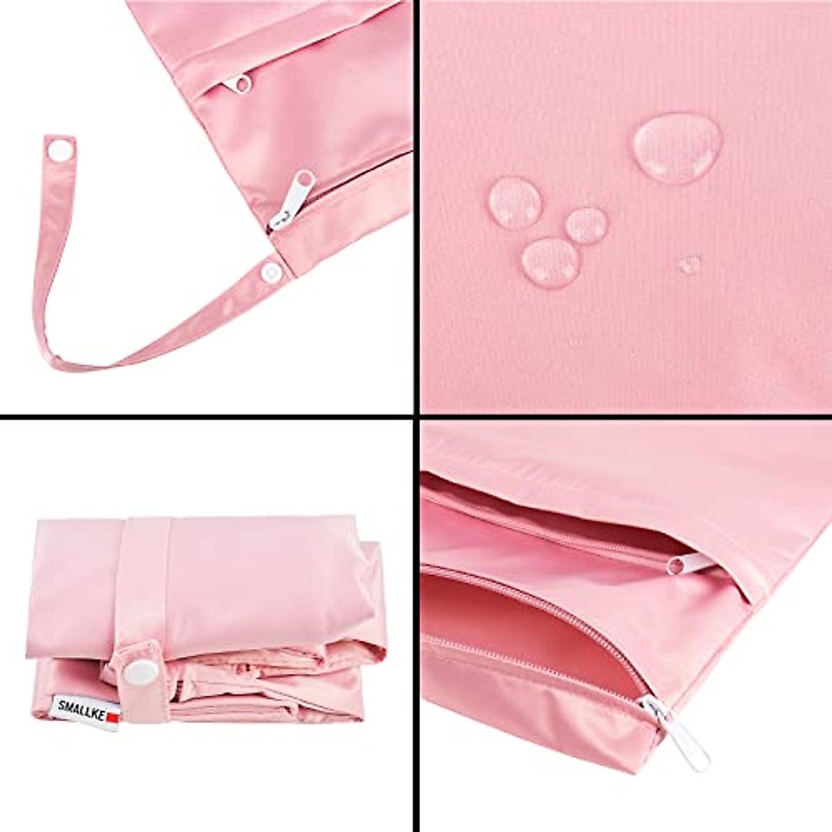 SMALLKE 2 pack Wet Bags ,Baby Wet Dry Cloth Diaper Bags,Waterproof Washable, Reusable for Travel, Stroller, Pool,Beach, Wet Swimsuits,Dirty Gym Clothes, Mommy Bag Pink White