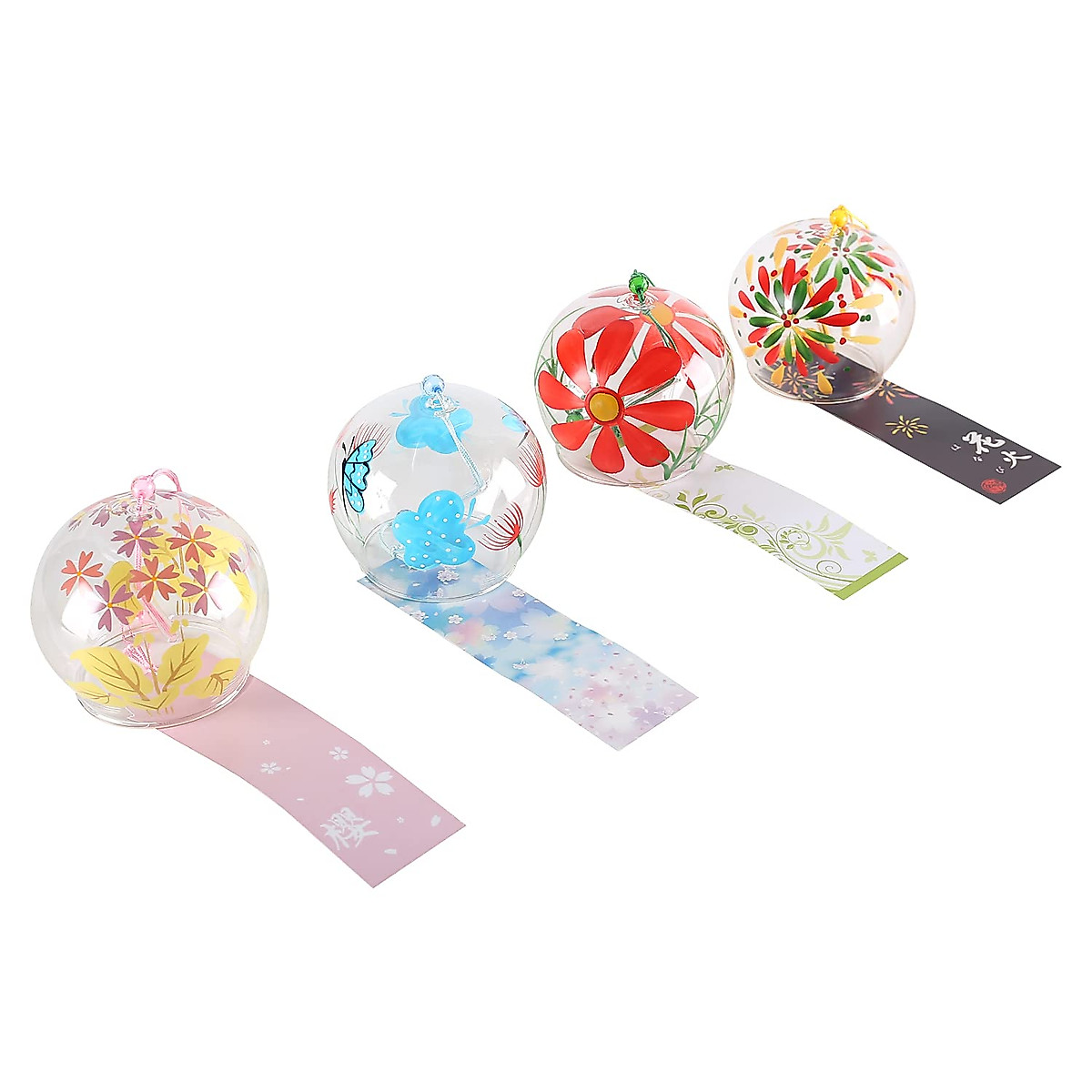 Falytemow Japanese Wind Chimes Romantic Flowers Small Wind Bells Handmade Glass Japanese Style Pendant for Birthday Present Home Decors (Yellow Flower, Chrysanthemum, Butterflies, Fireworks, 8 cm)