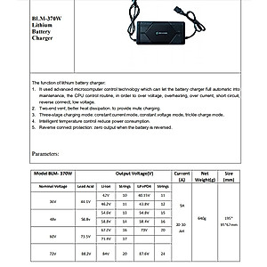 TCTYALR 370W Power 72v Peak 87.6v 24s 5A Electric Scooter chargerelectric Bike bicycke Scooter Golf cart Lithium Battery Charger 48V Lithium ion Charger