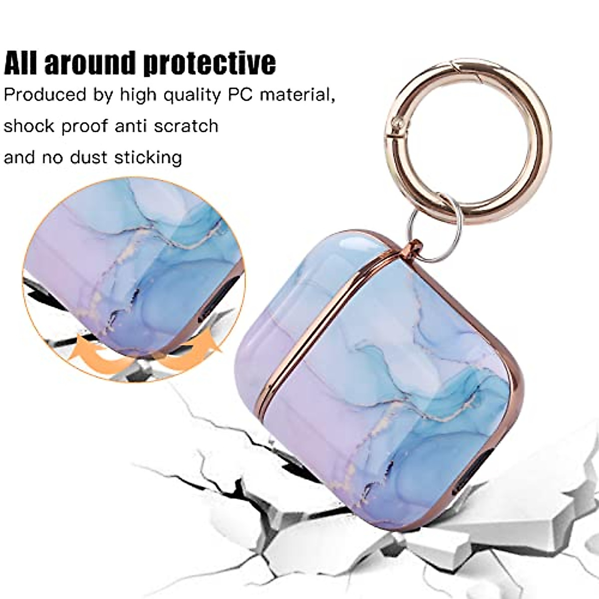 OLEBAND Airpod Case Cover with Keychain and Cute Skin,Hard and Shockproof iPods Case Cover for Women and Girls,Accessory Sets Air pod 2 and 1(Watercolor Marble)