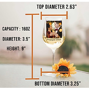 Personalized 16oz Printed Photo Picture Stemmed Wine Glass - Bride to Be Fiance Gifts - Engagement Engaged Bachelorette Gifts for Women Her – I Said Yes - Wedding Bridal Shower Future Mrs