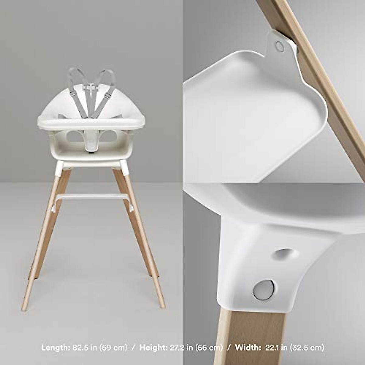 Stokke Clikk High Chair, White - All-in-One High Chair with Tray + Harness - Light, Durable & Travel Friendly - Ergonomic with Adjustable Features - Best for 6-36 Months or Up to 33 lbs