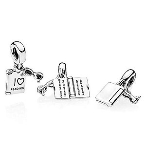 925 Sterling Silver I Love Reading Dangle Charm Beads Lucky Book Fits Pandora Bracelet Charms & European Bracelets