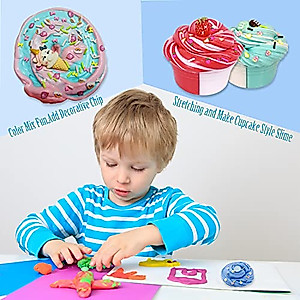 Brehenzo 7 Packs Dual Color Butter Slime Kit,Non Sticky,Super Soft Sludge Toy,Birthday Gifts for Kids,DIY Putty Slime Party Favor for Girls & Boys, Unscented, Red Blue Pink Yellow