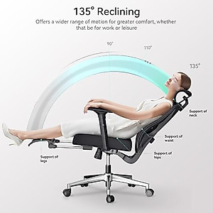 Hbada Ergonomic Office Chair, Desk Chair with Adjustable Lumbar Support and Height, Comfortable Mesh Computer Chair with Footrest 2D Headrest, Swivel Tilt Function Black