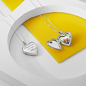 PicturesOnGold Forever in My Heart Locket Necklace for Women That Hold Pictures in Personalized Sterling Silver (Locket + 2 Photos + Engraving).
