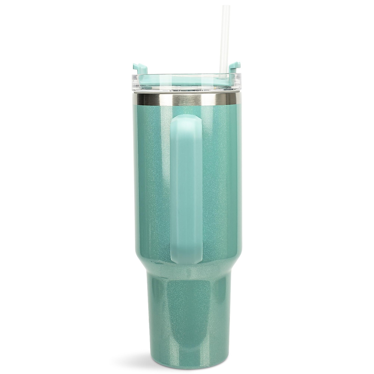 Elanze Designs Majestic Flying Dragon 40 oz. Stainless Steel, Large Water Bottle Coffee Mug, Spill & Leak Resistant, Thermal Travel Tumbler with Handle, Lid & Straw, Teal