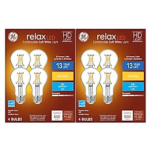 GE Relax 8-Pack A19 60 Watt Equivalent Crystal Clear Soft White Dimmable LED Light Bulbs
