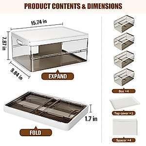SNSLXH 24Qt, Upgrade Large Stackable Storage Bins, Foldable Closet Organizers Storage Box, Drawer Organizers for Clothes, 4 Pack with 2 Lids