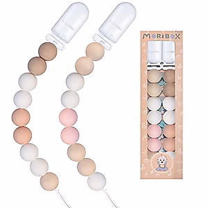 Pacifier Clips for Baby Boys Girls 2 Pack (Orange Pink)