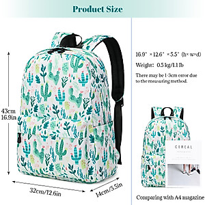 MIRLEWAIY 15.7 inch Kids Travel Backpack for School Girls Elementary, Cactus