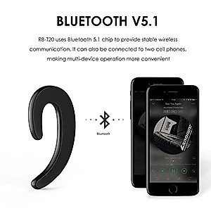 Open Air Ear Bone Conduction Headphones Wireless Single Earbud with Earhooks Bone Conducting Earphones Gym Sport Running Workout Ear Bud Comfortable Bluetooth Earpiece for Small Ear Canals Black