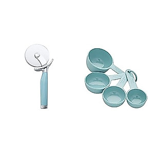 KitchenAid Classic Pizza Wheel and Set of 4 Measuring Cups, Aqua Sky