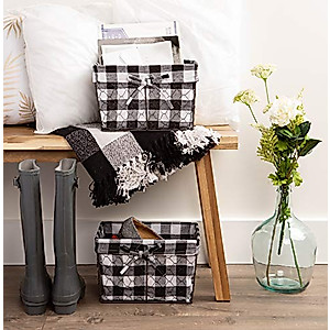 DII Farmhouse Chicken Wire Storage Baskets with Liner, Medium, Vintage Black & White Check, 11x7.88x7", 2 Piece