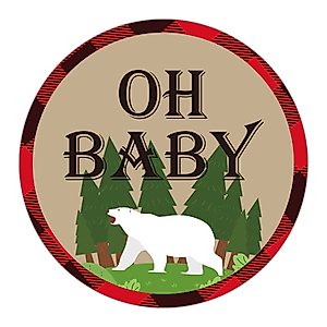 Oh Baby Stickers, 50 Pcs Lumberjack Plaid Baby Shower Stickers, 2 Inch Baby Shower Favor Stickers, Lumberjack Baby Shower Decorations, Baby Sprinkle Thank You Sticker Labels