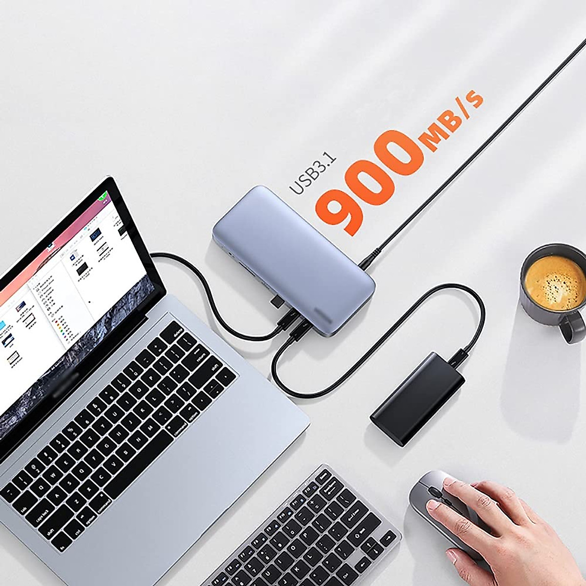 Port Expander USB C Hub 10-in-1 with DP 1.4, DC Power Port, 2 USB 3.1, USB C 3.1, USB 3.0, Ethernet, 3.5mm Audio Port, SD/TF USB Splitter