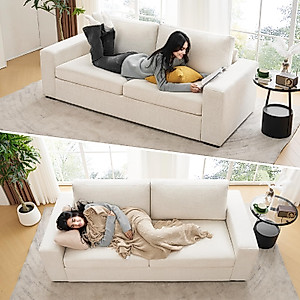 ELUCHANG 85" Modern Sofa Couches for Living Room, 3 Seater Sofa, Natural Linen Deep Seat Sofa with Upholstered Cushion&Detachable Cover, Comfy Sofa Couch for Small Space, Apartment, Cream