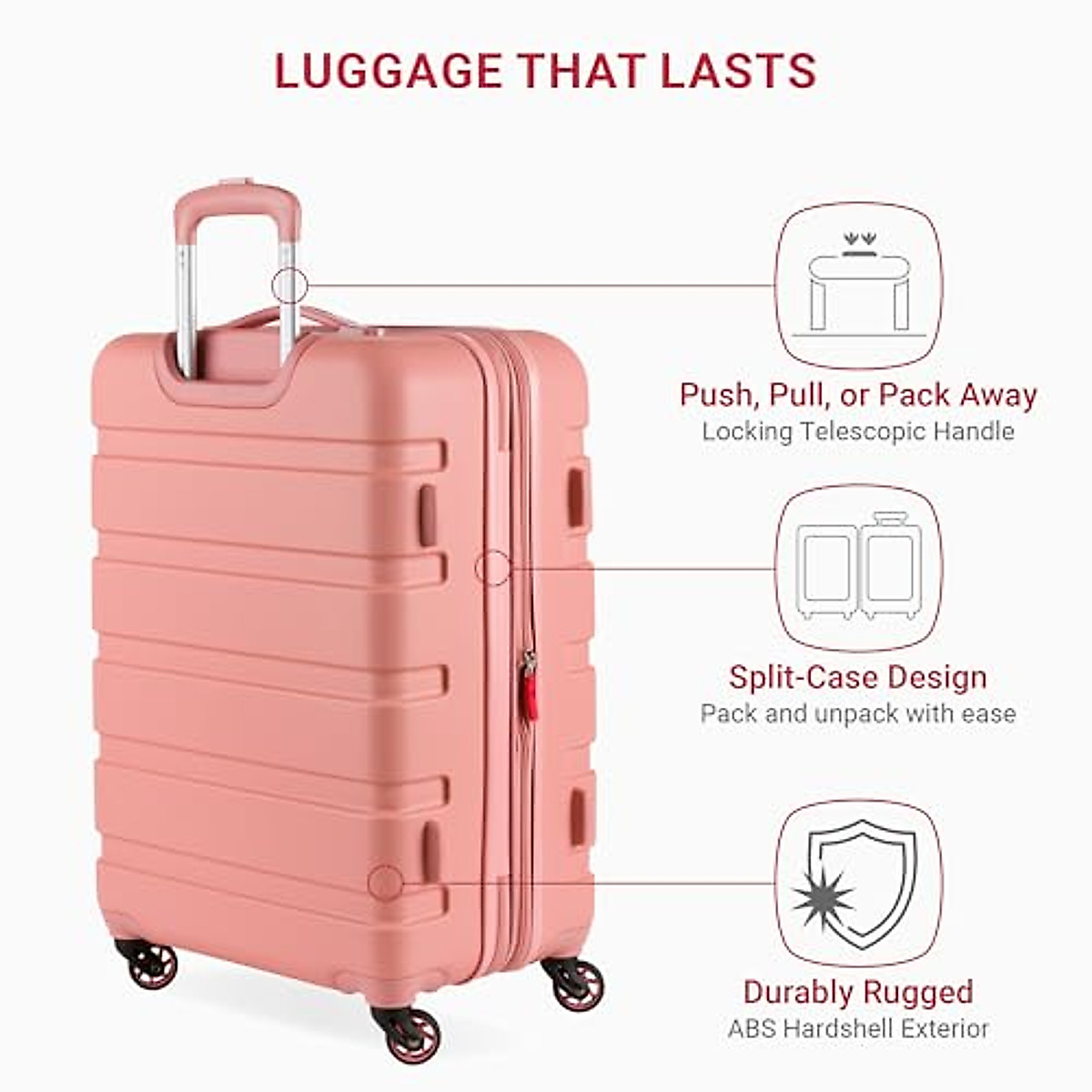 SwissGear 7366 Hardside Expandable Luggage with Spinner Wheels, Coral Almond, Checked-Medium 23-Inch