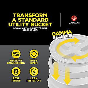 Gamma2 Seal Lid - Pet Food Storage Container Lids - Fits 3.5, 5, 6, & 7 Gallon Buckets, White, 4122E