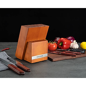 14 Slot Kitchen Knives Block, WELLSTAR Natural Wood Knife Holder without Knives – Hard Wood Countertop Knife Storage – Brown