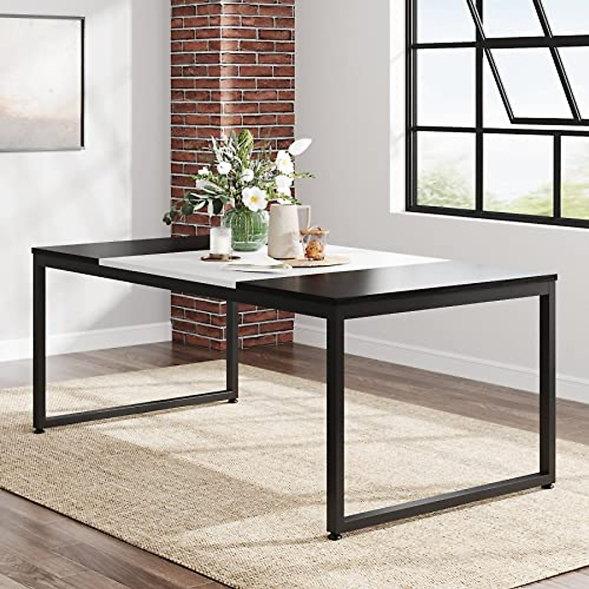 Tribesigns 6 Person Modern Dining Table, 71 Inch Rectangular Table with Metal Frame, Wood for Kitchen & Dining Room Home Furniture (Black/White)