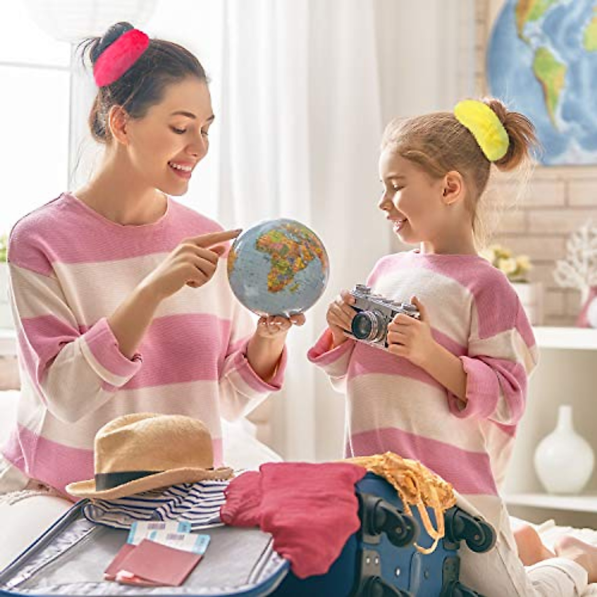 WILLBOND 30 Pieces Fuzzy Scrunchies Bulk Pompom Ball Elastic Hair Ties Fluffy Ponytail Holders Band for Women Hair Accessories, 21 Colors