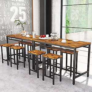 AWQM 5 Piece Bar Table Set, Modern Counter Height Dining Table and Chairs Set for 4, Wood Kitchen Table and 4 Bar Stools for Small Spaces, Apartment, Pub, Dining Room (Rustic Brown)