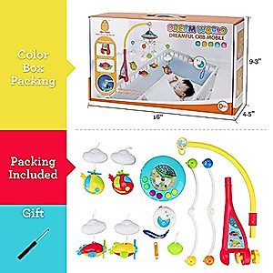 Baby Musical Crib Mobile with Hanging Rotating Toys, Remote Control, Lights Projector Function Music Box, Cartoon Rattles for Babies Boy Girl 0-24 Months, Newborn Sleep with 108 Melodies (Plane)