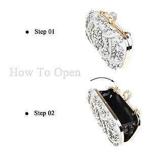 DA BODAN Womens Sparkly Rhinestone Crystal Clutch Bag Glitter Sequin Bridal Purse Evening Handbag for Wedding Party Prom