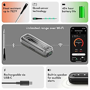 CHEF iQ Sense Smart Wireless Meat Thermometer with Ultra-Thin Probe, Unlimited Range Bluetooth Meat Thermometer, Digital Food Thermometer for Remote Monitoring of BBQ Grill, Oven, Smoker, Air Fryer