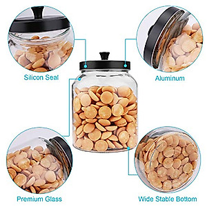 Glass Jars With Sealed Lids,Clear Glass Food Storage Container with Black Brushed Metal lids,100 OZ(Set of 3)