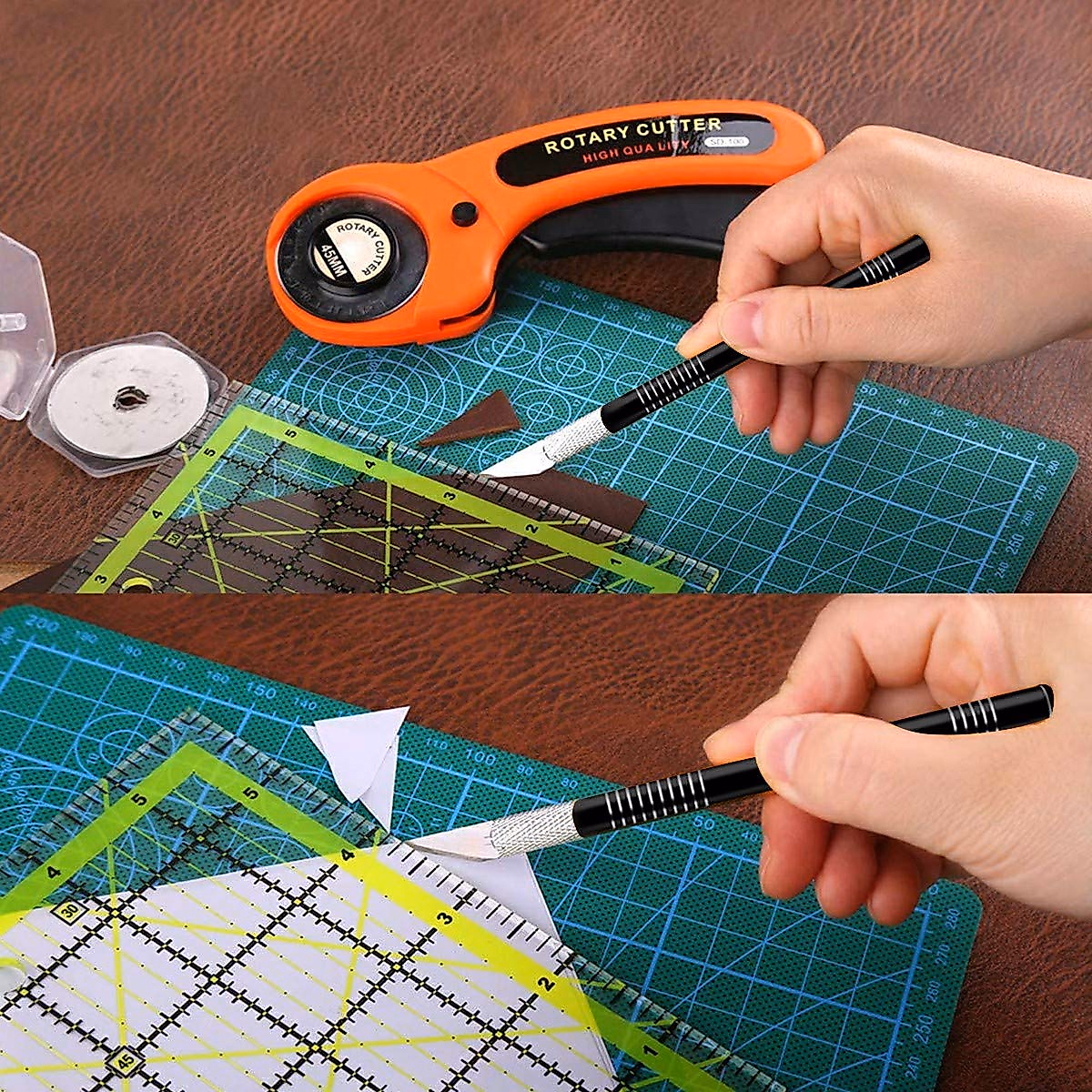 146 Pcs Rotary Cutter Set for Fabric，45mm Rotary Cutter Tool Kit with Cutting Mat，Tape Measure，Carving Knife，Storage Bag，Replacement Cutter Blades，Rotary Cutter Kit for Sewing and Quilting