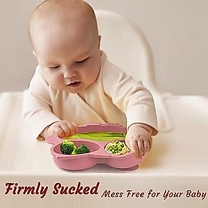 Silicone Baby Feeding Set, 13 PCS Baby Led Weaning Supplies with Suction Baby Plate and Bowl Set, Baby Spoon and Fork, Adjustable Bib, Sippy Cup with Straw and Lid, Baby Utensils for 6+ Months（Pink）