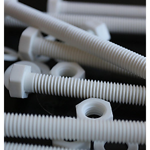 10 x White Hexagon Head Screws Polypropylene (PP) Plastic Nuts and Bolts, Hex Head, Washers, M8 x 100mm, Fastener, Anti-Corrosion, Chemical Resistant, (5/16 x 3 15/16 in)