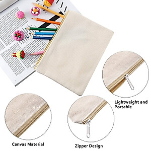 meekoo 16 Pack Multi-Purpose Cosmetics Bag with Zipper Canvas Makeup Pouches Travel Toiletry Bag Pen Pencil Bag Blank DIY Craft Bag (M, Beige)