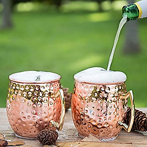 LIVEHITOP Moscow Mule Copper Mugs Set of 2, Copper Cups 19.5 Oz Cocktail Kit with Straw Coaster for Wine, Beer, Cold Drink, Bar, Party, Gifts