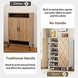 LITTLE TREE 6-Tier 2-Door Shoe Cabinet with Solid Wood Legs, Wooden Shoes Storage Cabinets for Entryway