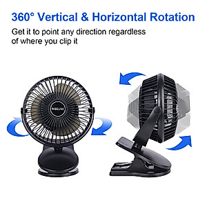 10000mAh Rechargeable Battery Operated Clip on Fan, Lasts 40hrs Max, Portable Fan with 3 Speeds, Sturdy Clamp, Small USB Desk Fans for Outdoor Stroller Golf Cart Treadmill Camping Home Office