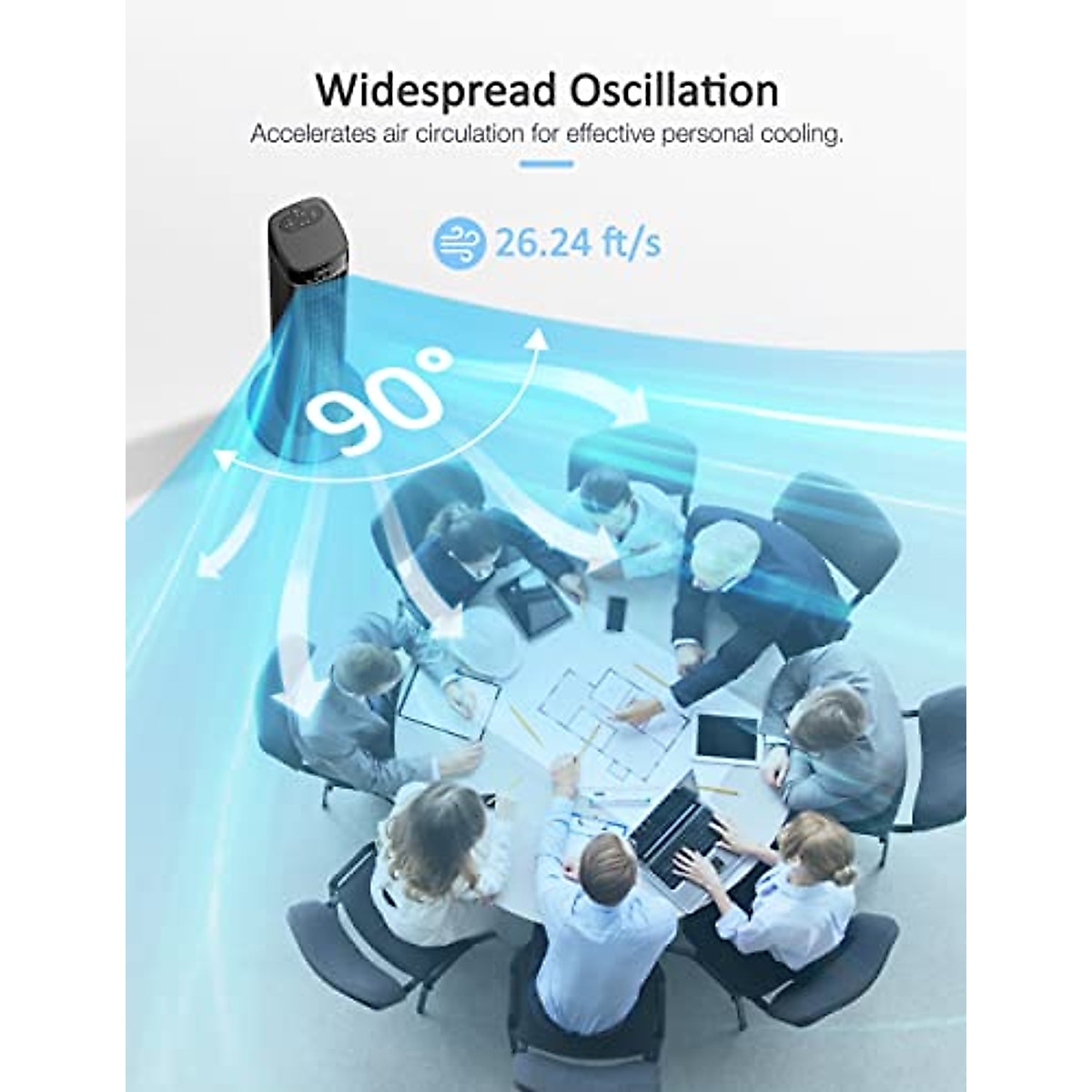 VCK Tower Fan for Bedroom,90° Oscillating Fan with 26ft/s Velocity,40" Cooling Floor Fan with Smart Remote,Touch Control,3 Speeds,4 Modes,12H Timer,Quiet Bladeless Standing Fan for Home,Office