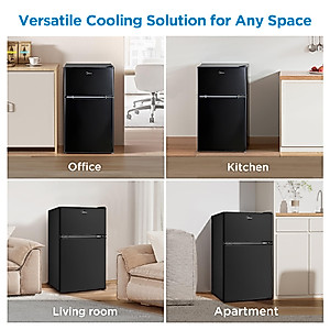 Midea WHD-113FB1 Double Door Mini Fridge with Freezer for Bedroom Office or Dorm with Adjustable Remove Glass Shelves Compact Refrigerator, 3.1 cu ft, Black