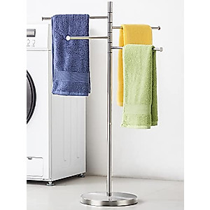 Towel Racks for Bathroom, Modern 4 Swivel Arm Standing Bathroom Towel Rack Stand with Heavy Base, Freestanding Bath Towel Bar Holder, Rustproof Stainless Steel, DECLUTTR